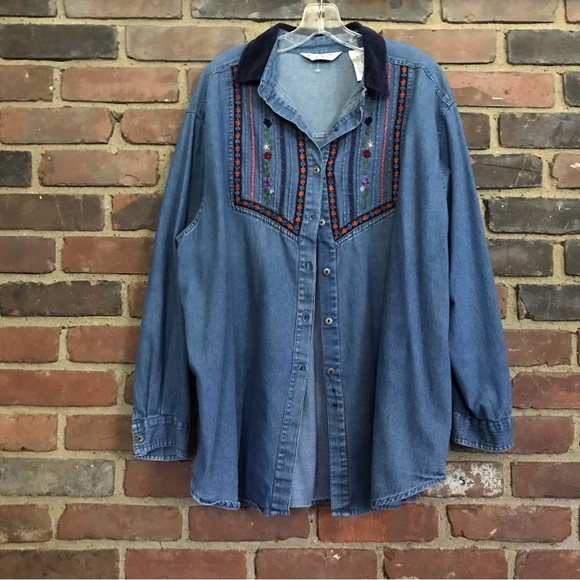 Victoria Jones Woman | Tops | Victoria Jones Embroidered Denim Shirt ...